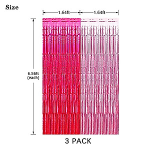 Hot Pink Birthday Decorations Backdrop, Pink and Hot Pink Foil Fringe Curtains Photo Streamers for Girl Sweet Birthday Theme Valentine's Day Wedding Anniversatry Party Decortions (3Pack)