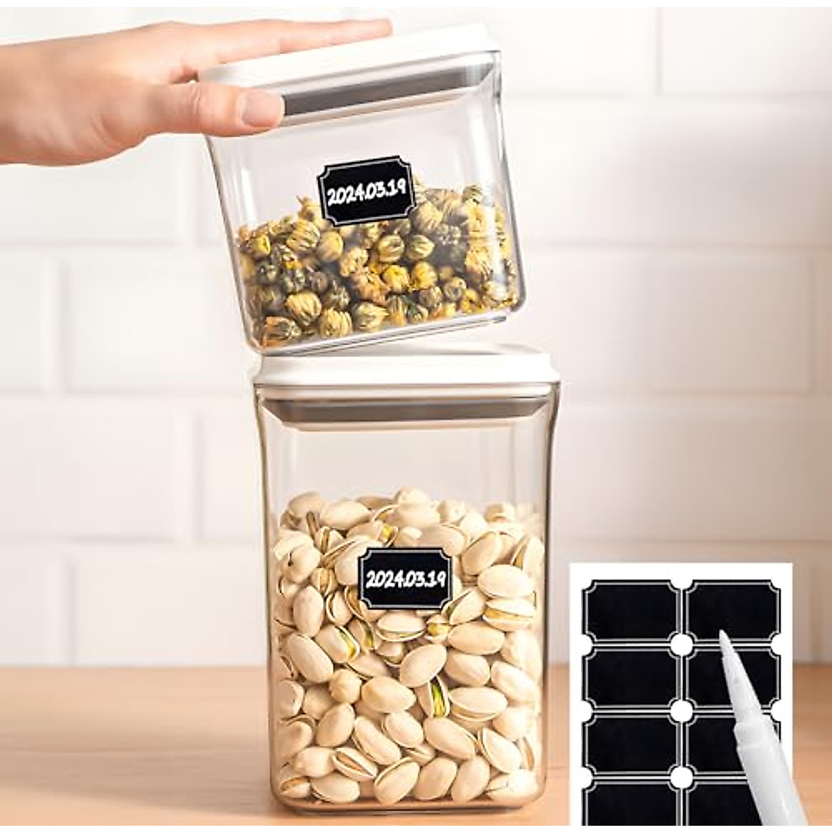 HCM Airtight Food Storage Containers, BPA Free Plastic Cereal Containers with Easy Lock Lids for Kitchen Pantry Organization and Storage (4PCS, 0.75L*4)