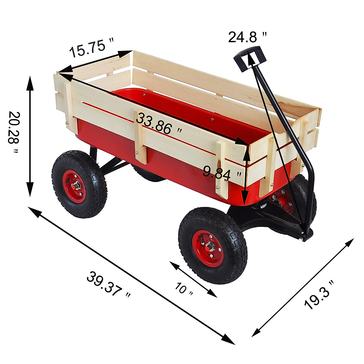 Heavy Duty Kid Wagons for Kids All Terrain Wagon Removable Wooden Wagons, Folding Wagons for Kids Gift, Christmas, Halloween, Back to School (Red)