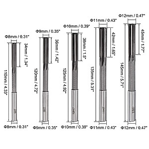 uxcell Chucking Reamer Set Lathe Machine Reamer Straight Flute Milling Cutter High Speed Steel H7 Tolerance (3mm 4mm 5mm 6mm 7mm 8mm 9mm 10mm 11mm 12mm) 10pcs