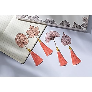 4 Metal Bookmarks with Tassels. Four Different Leaf Shapes, Representing The Four Seasons of Nature, Rose Gold, 2.56Wx2.56L