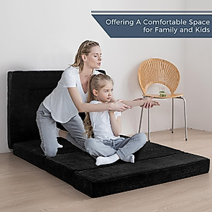 MAXYOYO Folding Sofa Bed, Portable Chair Bed Floor Mattress, Foldable Sleeper Sofa Floor Couch Futon Mattress for Guest Room, Camping, Road Trip, Black, Full, 83x54 Inch