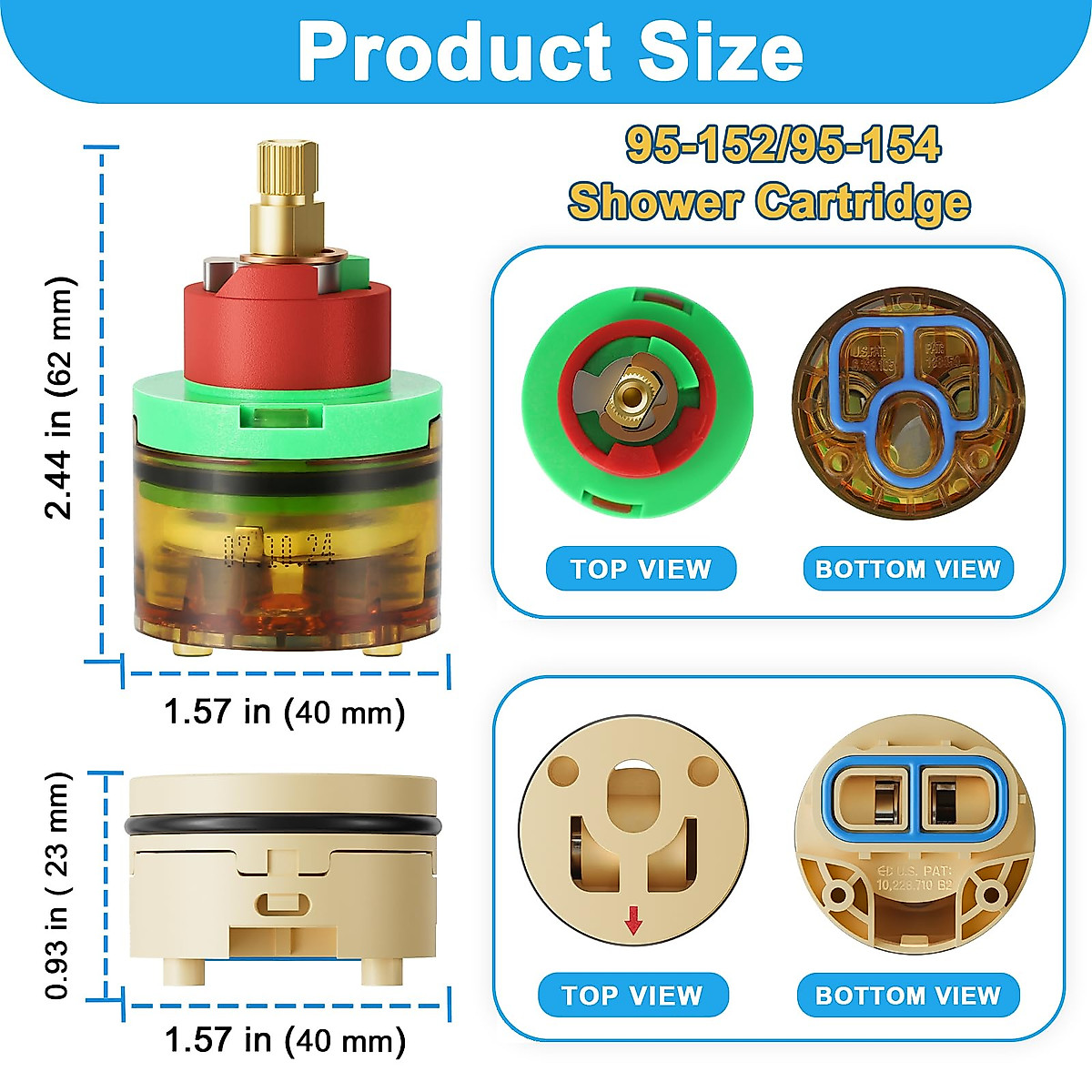 Replacement 95-152/95-154 Shower Cartridge Assembly, Compatible with G0095154, GS-105 for Gerber Safetemp II Single Handle Tub and Shower Faucet Valves