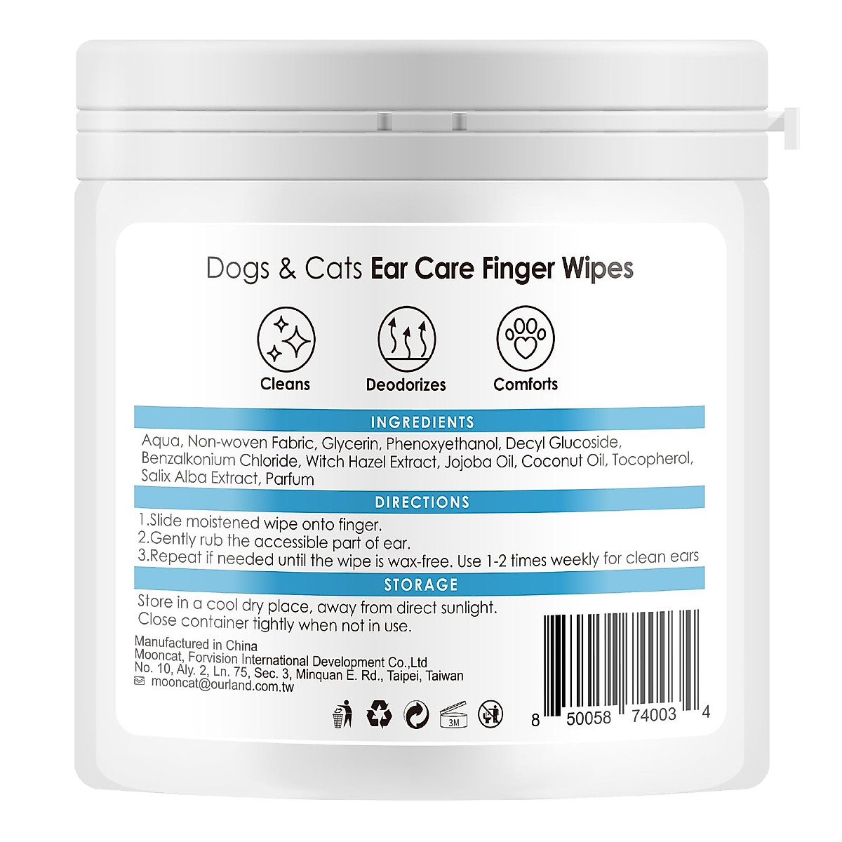 Mooncat Ear Cleaner Wipes｜Ear Cleansing Finger Wipes for Cats ｜Ear Wipes for Cats｜Dog Grooming Supplies｜Reduces Dirt and Cleans Wax Buildup｜Pet Ear Wash Wipes｜— 40 Finger Wipes