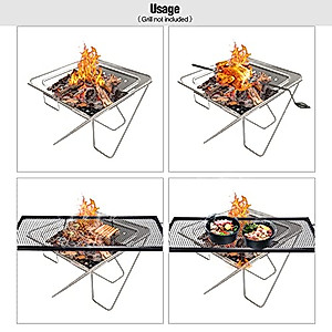 Lineslife 17'' Portable Outdoor Fire Pit for Camping, Folding Heavy Duty Stainless Steel Firepit, Foldable Wood Burning Fire Pit with Carrying Bag for Outdoor Backyard Patio, Beach Parties, Garden