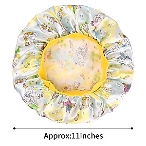 3 Pieces Kids Unicorn Satin Bonnet Wide Elastic Band Sleeping Cap Soft Silk Double Layer Night Hair Hats for Teens Toddler Child Baby