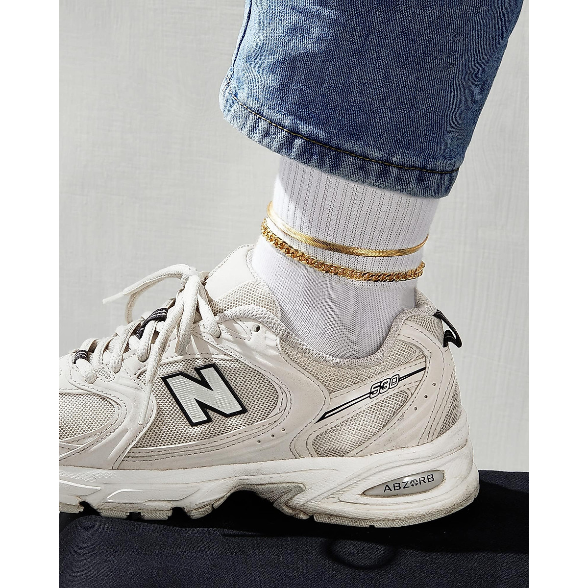 KissYan Gold Layered Ankle Bracelets for Women, Dainty 14k Gold Plated Layering Anklets Set Adjustable Fashion Cuban Link Snake Tennis Chain Ankles Summer Beach Foot Jewelry