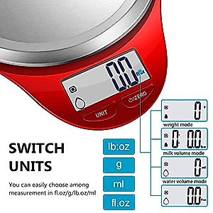 NUTRI FIT Digital Kitchen Scale with Wide Stainless Steel Plateform High Accuracy Multifunction Food Scale with LCD Display for Baking Kitchen Cooking,Tare & Auto Off Function (Red)