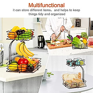 Kufutee 2 Tier Countertop Fruit Basket,Vegetables Bowl Storage With Banana Hanger,Black