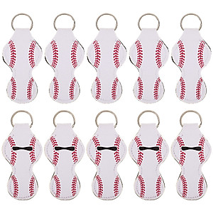 Lurrose 10Pcs Lipstick Holder Neoprene Key Chain Baseball Design Lip Gloss Balm Case Portable Key Holder Hanging Pendants