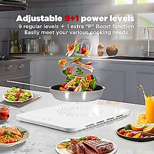 Portable Induction Cooktop, Countertop Induction Burner 0.9" Ultra-thin, Low Noise, 1200W Induction Hot Plate with Multi-safety Protection, 10 Power Setting, Timer, 110~120V White