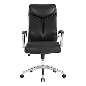 Realspace® Modern Comfort Verismo Bonded Leather High-Back Executive Office Chair, Black/Chrome, BIFMA Compliant