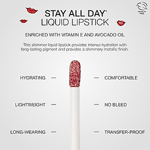 stila Stay All Day Liquid Lipstick, Shimmering Metallic, Long-Lasting Color Wear, No Transfer, Hydrating, Lightweight with vitamin E & Avocado Oil for Soft Lips, 0.10 Fl. Oz., Capri Shimmer