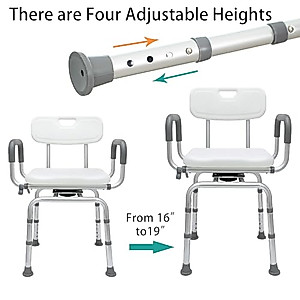PETKABOO 360 Degree Shower Chair Swivel,Portable Seat with Armrests and Back, Adjustable Height Seat for Bathtub (White1)