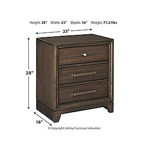 Signature Design by Ashley Brueban Transitional Contemporary 3 Drawer Nightstand with Dovetail Construction, Chestnut Brown