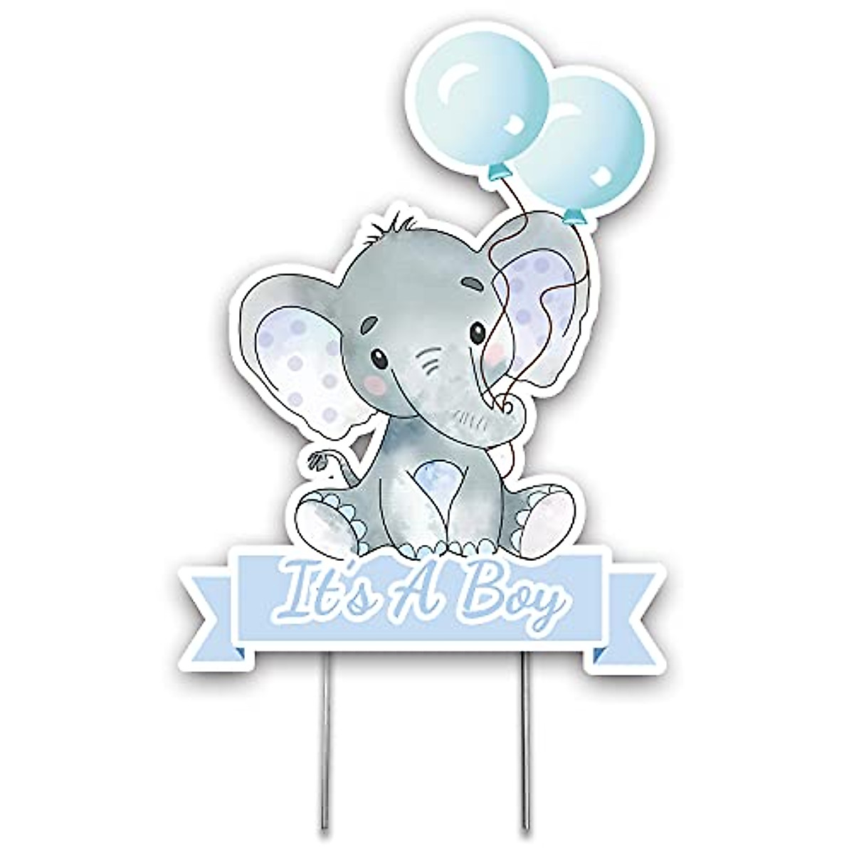 Mirabuy Blue Elephant with Balloons It's A Boy Yard Sign with Stake for Baby Shower Decorations