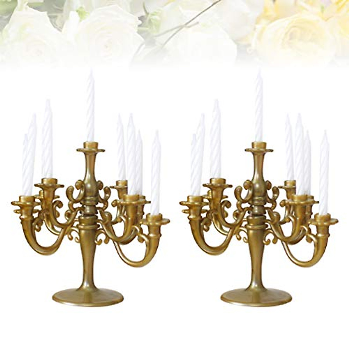 Generic 2pcs Candelabra Birthday Candles Golden Cake Candle Holders Gorgeous Wedding Cupcake Decor Unique Cake Picks 9R5151BP6DDH17J 10X10X18cm