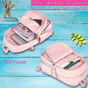 Laptop Backpack for Girls, Women College School Bookbag, 15.6" Cute Aesthetic Computer Water Resistant Anti Theft School Bags for Teens Girls Students - Pink