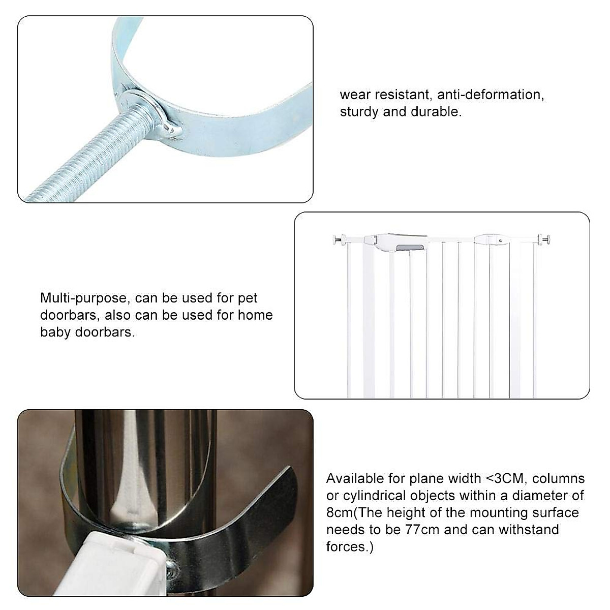 Threaded Spindle Rods, U Shape Baby Gates Spindle Rod Stair Banister Adapters for Pressure Mounted Gates Screw Mounted Bolts for Pet Dog Indoor Safety Gates