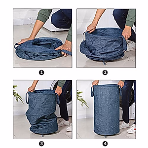 Viviphanhy Collapsible Laundry Baskets Dorm Pop Up Laundry Hamper Oxford Cloth Cylinder With Wheels Handles (Blue)