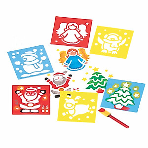 Baker Ross EF298 Christmas Stencils Set of 6 - Festive Painting Crafts for Kids Personalization Art Activities