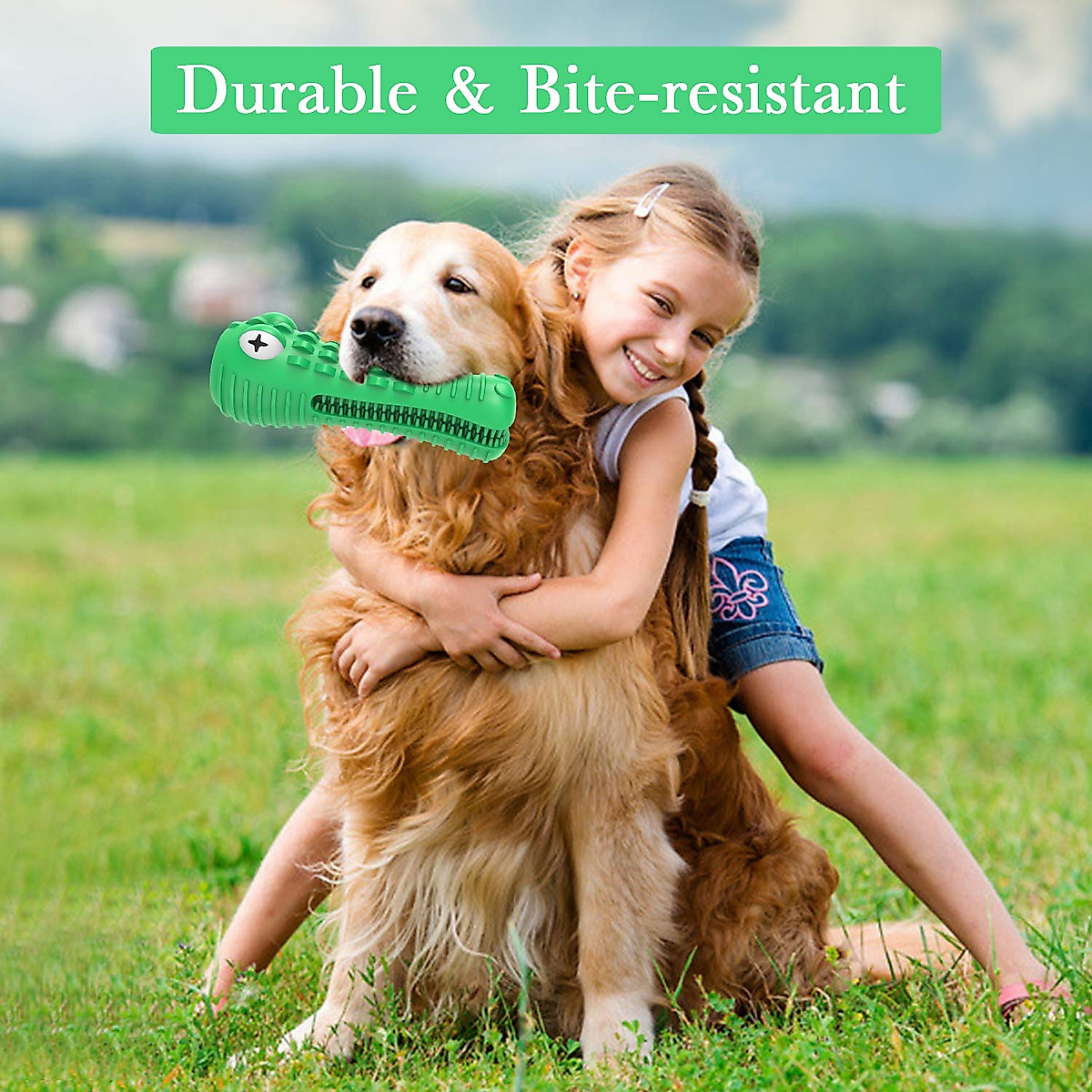 Squeaky Dog Toys for Large Medium Dogs,Tough Indestructible Dog Chew Toys Dog Teeth Cleaning Toothbrush for Dog Dental Care