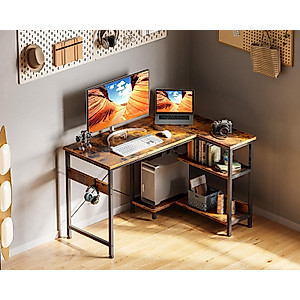 ODK 40 Inch Small L Shaped Computer Desk with Reversible Storage Shelves, Corner Desk with Monitor Stand for Small Space, Modern Simple Writing Study Table for Home Office, Rustic Brown