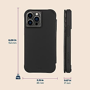 Case-Mate Wallet Folio iPhone 13 Pro Case - Black [10FT Drop Protection] [Compatible with MagSafe] Flip Folio Shockproof Cover Made with Genuine Pebbled Leather, Landscape Stand, Cash & Card Holder