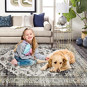 ROYHOME Area Rug 8x10 Machine Washable Rug Traditional Distressed Carpet Stain Resistant Non-Slip Floor Cover Carpet Rug Medallion Accent Rug for Living Room Bedroom Dining Room, Grey