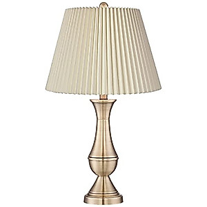 Regency Hill Becky Traditional Candlestick Table Lamps Set of 2 24 3/4" High Antique Brass Gold Metal Ivory Linen Pleat Shade for Bedroom Living Room Bedside Nightstand House Home Office