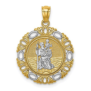 14K w/Rhodium St. Christopher Medal 24.75mm 18mm style C4714