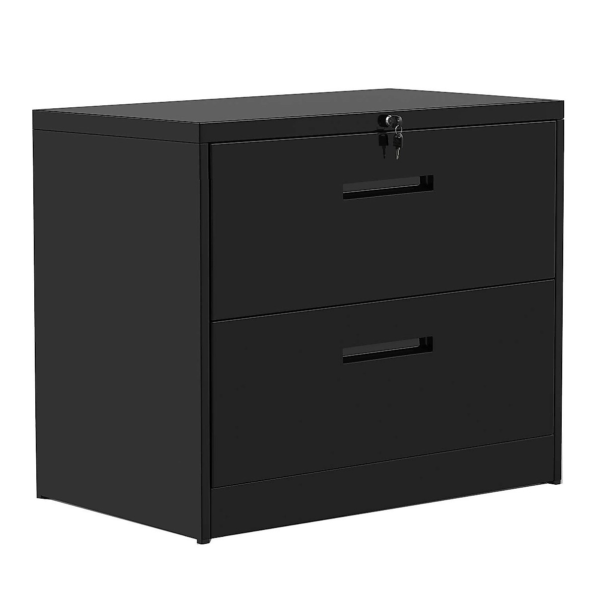 File Cabinet,Home Office Lockable Heavy Duty Metal Lateral File Cabinet with 2 Drawers, Black