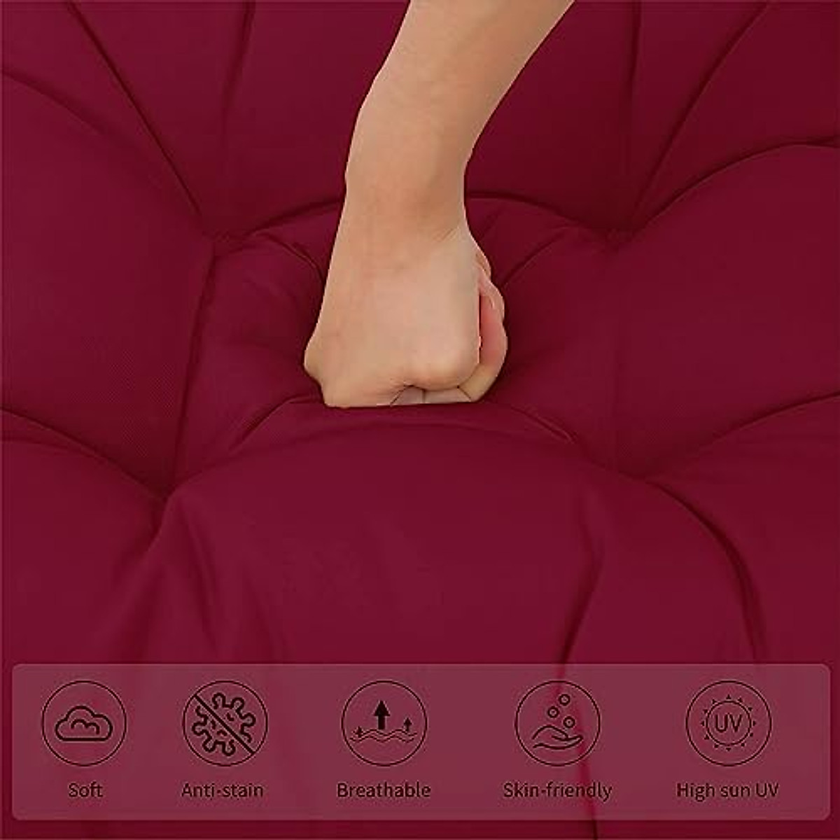 EAIMi Outdoor Chair Cushions - Waterproof Tufted Seat Cushions for Patio Furniture Set of 2 - U Shaped Memory Foam Overstuffed Patio Cushions for Wicker Chair with Round Corner 19"x19"x5", Burgundy