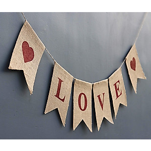 Boston Creative Company Love Burlap Banner Valentines Burlap Garland Wedding Decor Bridal Shower Banner Rustic Wedding Garland Valentines Day Decor Bridal Shower Decorations Wedding Heart Bunting