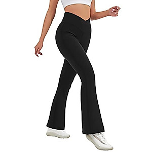 HEGALY Women's Flare Yoga Pants - Crossover Flare Leggings High Waisted Bootcut Bell Bottom Workout Sweatpants Black