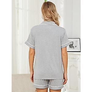 Yoolfine Womens Pajama Sets Short Sleeve Sleepwear Soft Button Down Nightwear Lounge Pj Set,Medium,Grey