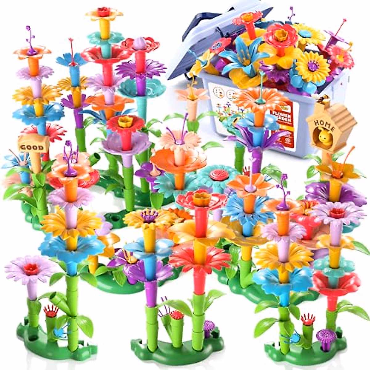 Garbo Star Flower Garden Building Toys for 3 4 5 6 Year Old Girls, Educational Activity Preschool Birthday Gifts for 3 4 5 Year Old Girls, Building Stem Toys for Kids Toddlers Ages 3-5