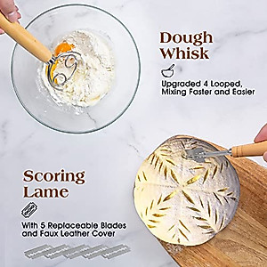 Banneton Bread Proofing Basket Set, 10 Inch Oval & 9 Inch Round Sourdough bread baking supplies with Linen Liner, Silicone Bread Sling, Danish Dough Whisk, Bread Lame, Bowl Scraper,Dough Scraper Kit