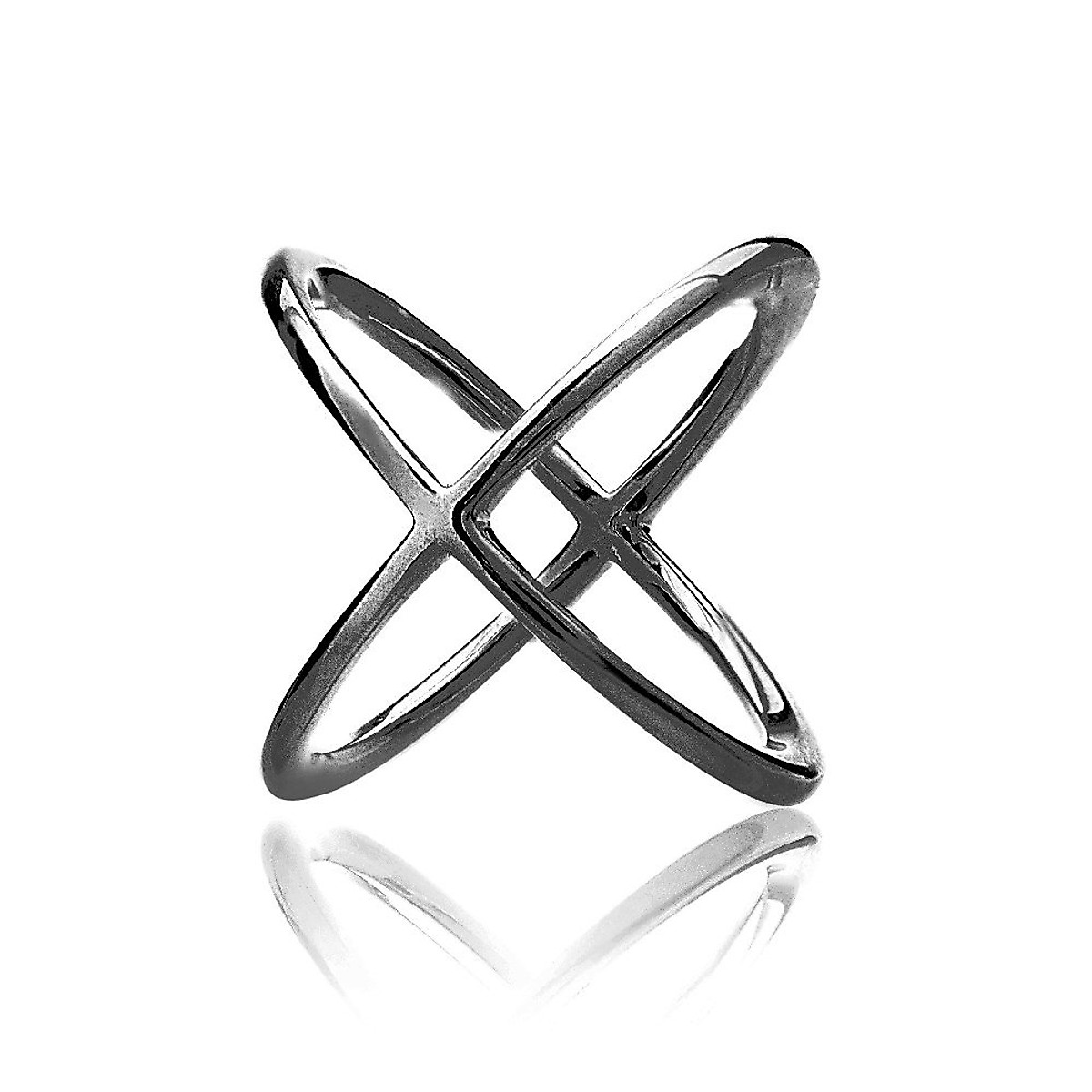 GemStar USA Black Tone Flash Sterling Silver Fashion Trendy Polished Criss-Cross X Ring for Women
