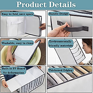 DOUBFIVSY 2Pcs Wardrobe Clothes Organizer with Support Board, Large 9 Grids Foldable Jeans Drawer Organizer Waterproof Closet Storage Box for T-shirt Pants Underwear Bra Leggings Sweaters, Grey