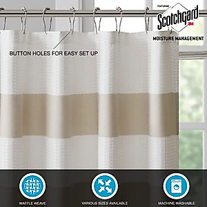 Madison Park Shower Curtain, Waffle Weave, Pieced Design Fabric Shower Curtain with 3M Scotchgard Moisture Management, Premium Spa Quality Modern Shower Curtains for Bathroom, Standard 72"x72" Taupe