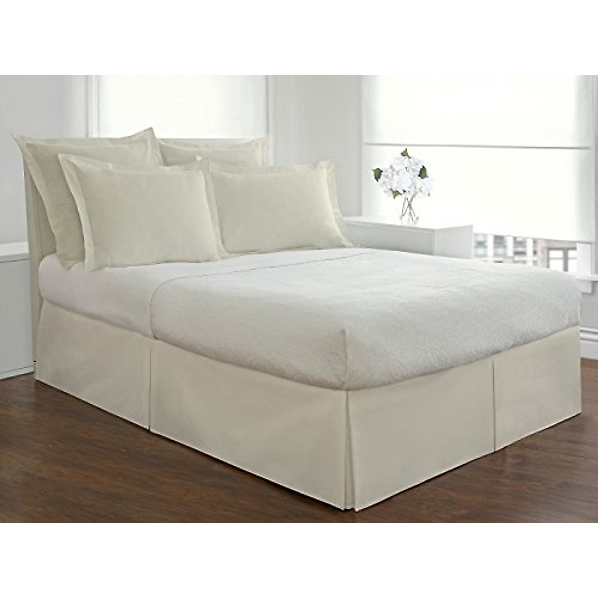Fresh Ideas Bedding Tailored Bedskirt, Classic 14” Drop Length, Pleated Styling, California King, Ivory