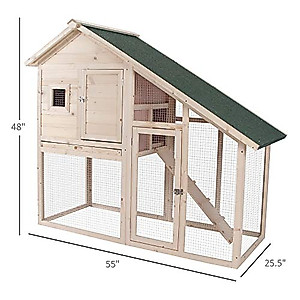 PawHut 55" L 2-Tier Wooden Rabbit Hutch Bunny Cage Small Animal House with Ramp, Waterproof Roof, Removable Tray and Outdoor Run
