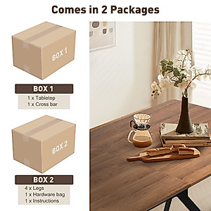 Fadidio 71" Rectangle Dining Table for 6 8, Mid-Century Modern Wood Kitchen Table w/Cross Metal Leg, Large Rustic Industrial Dining Table for Dining Room, Restaurant, Office, Conference, Walnut