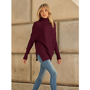 LILLUSORY Womens Turtleneck Oversized Tunic Fall Sweaters 2025 Casual Long Pullover Knit Winter Cute Poncho Fashion Trendy Clothes Outfits Clothing Tops Leggings Wine Red