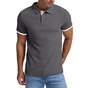 Sailwind Men's Waffle Knit Short Sleeve Casual Polo Shirts Dark Gray