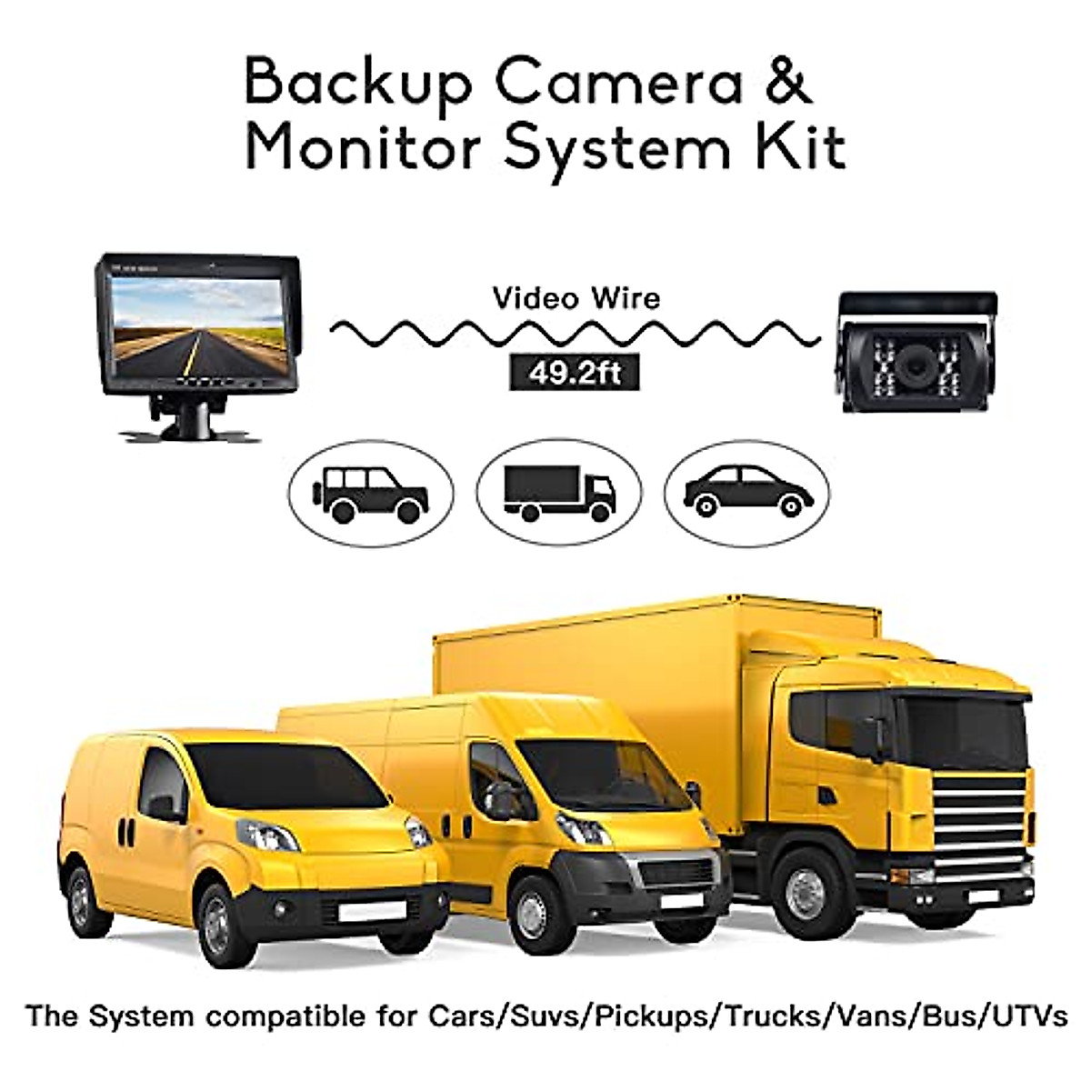 RV Backup Camera System, 7 inch 1080P HD Monitor Vehicle Backup Camera, Waterproof Rear View Camera with Night Vision 18 IR LED Reverse Truck Wired Back Up Camera for Cars/Trailer/Van/Jeep/SUV