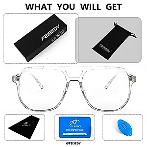 FEISEDY Blue Light Blocking Glasses Fake Nerd Clear Square Computer Lightweight Pilot Glasses Frame Oversized B2866