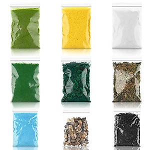 Nuanchu 9 Pack Scenery Basing Material Kit for Miniatures Model Stone, Grass Cashmere Powder, Dry Grass Mixed Model Grass Powder Green Micro Landscape Building Miniatures Fake Grass Fairy Garden