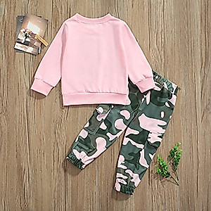 Fernvia Toddler Girls Clothes 2T 3T 4T 5T Fall Outfits Baby Pullover Sweatshirt & Camouflage Pants Set Kids Winter Sweatsuit